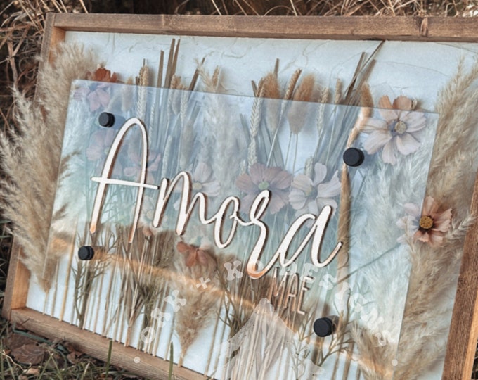 Boho Floral Nursery Name Sign, Boho Decor, Name Sign, Acrylic Overlay ...