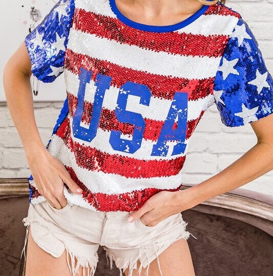 AMERICAN FLAG - Sequin USA T-shirt - Etsy