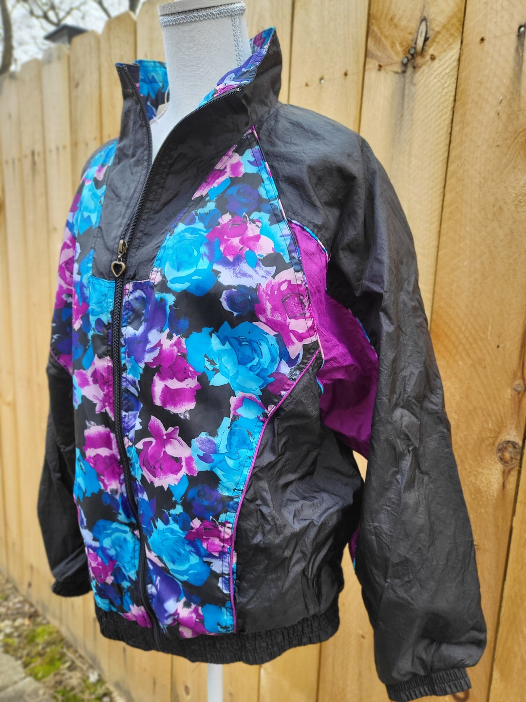 Basic Editions (L) Black and Floral Windbreaker Lined Jacket With ...