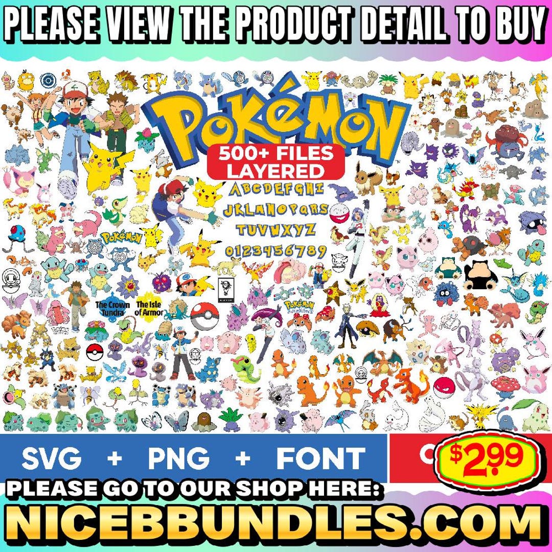 Pokemon SVG Bundle, Pokemon Font Svg, Pikachu Svg Files for Cricut and ...