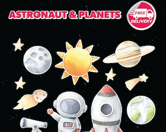 Cute Baby Astronaut Cutouts Watercolor Outerspace Cutouts Centerpieces ...