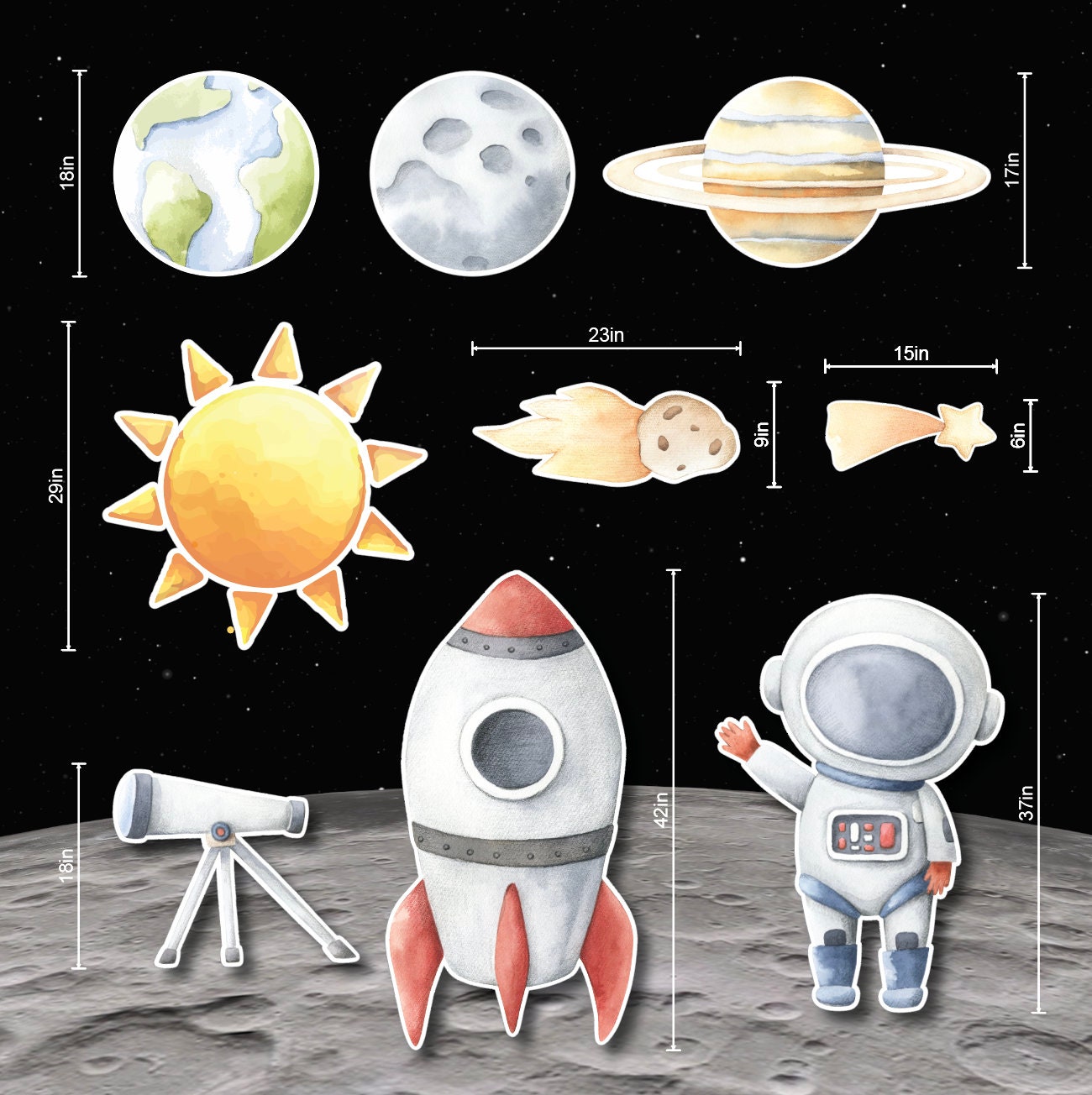 Astronaut Cutouts Outerspace Watercolor Centerpieces, Astro Space ...