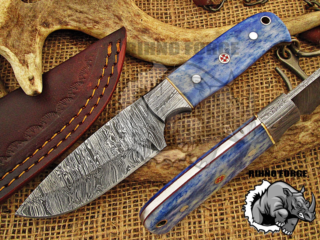 Handmade Damascus Steel Bushcraft Knife: Colored Camel Bone Handle - Etsy
