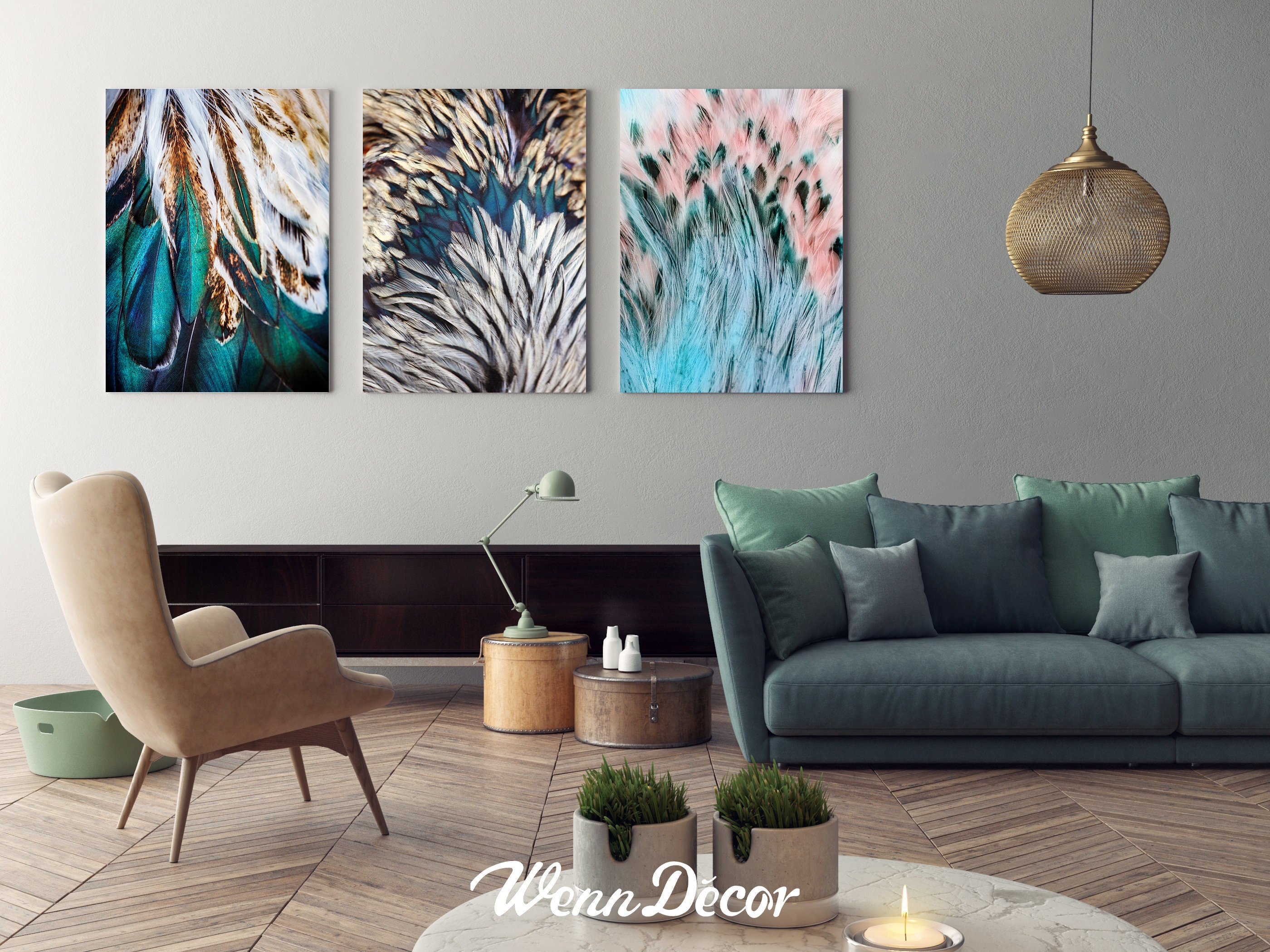 Set of 3 Prints Colorful Feather Print Modern Art Indian Indian Style ...