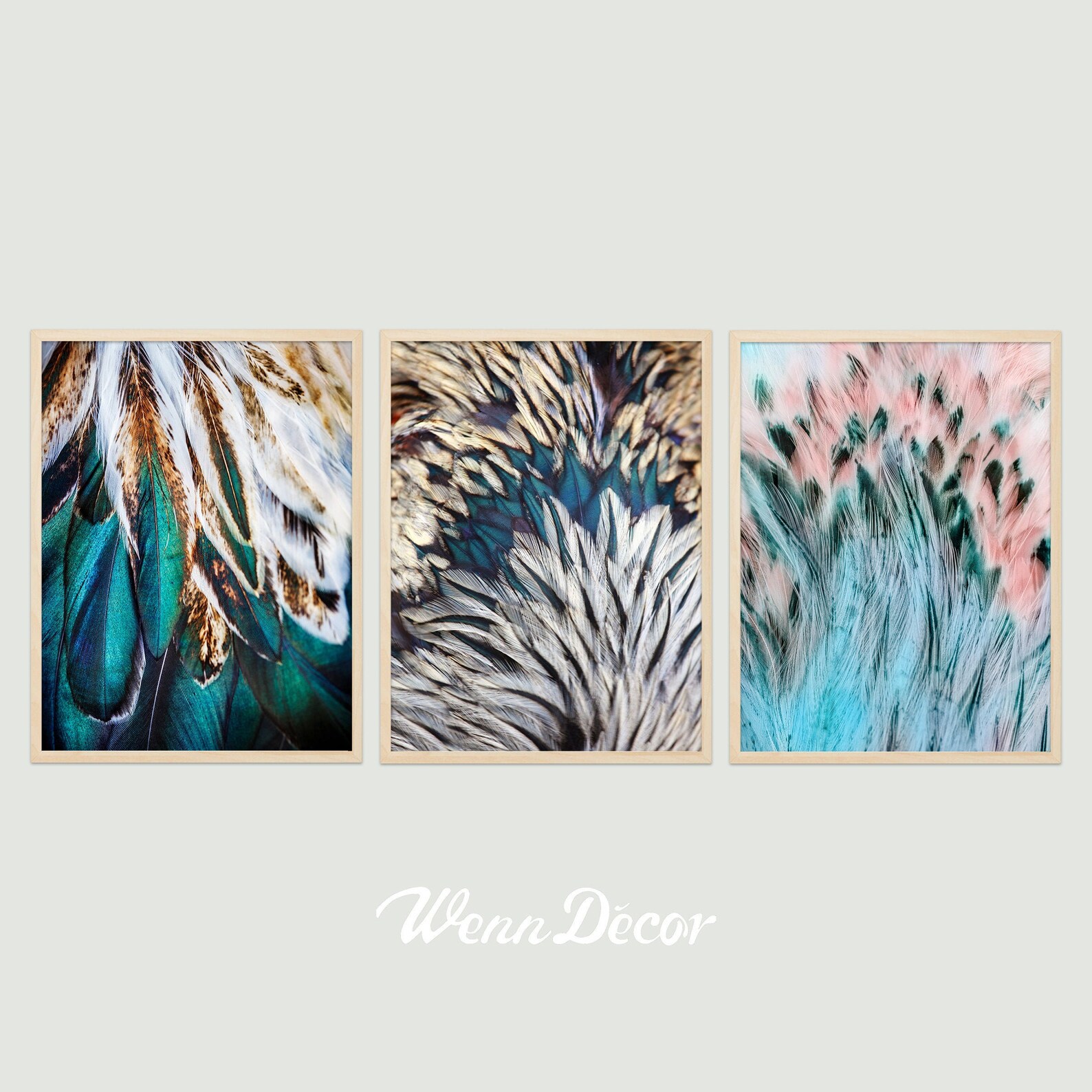 Set of 3 Prints Colorful Feather Print Modern Art Indian Indian Style ...