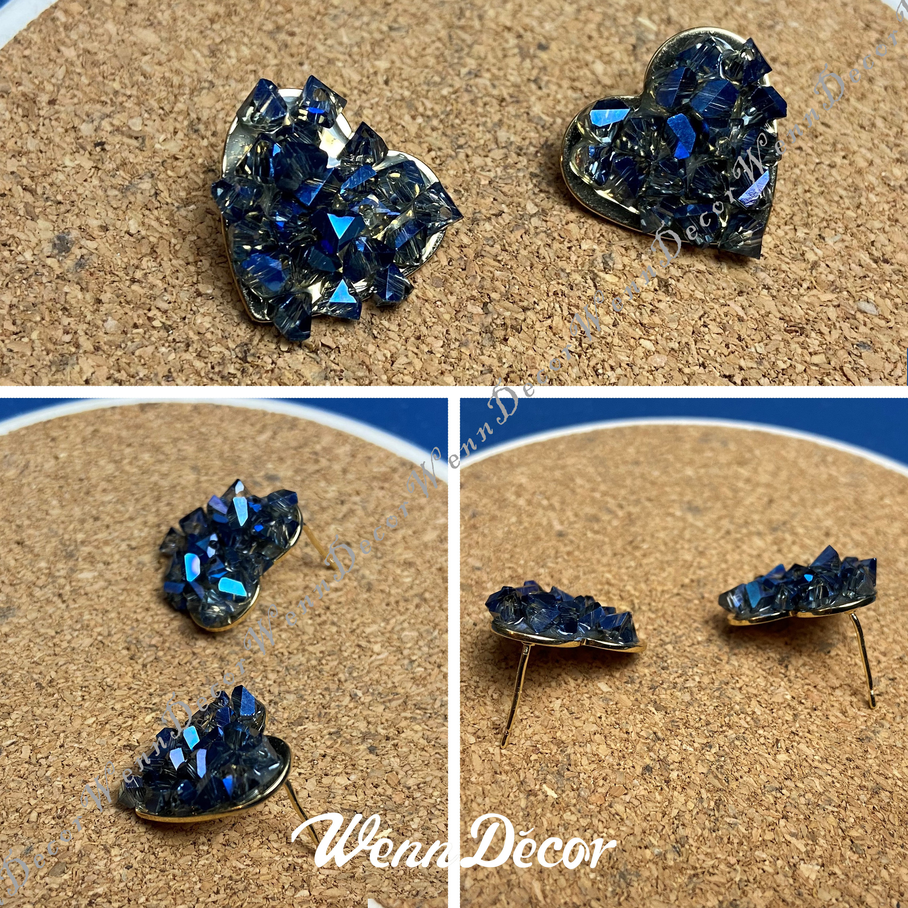 Gradient Cut Azurite Heart Shape Earrings, Minimalist Style Gold ...