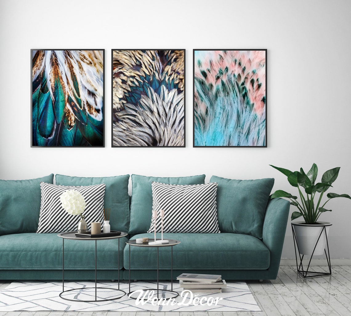 Set of 3 Prints Colorful Feather Print Modern Art Indian | Etsy