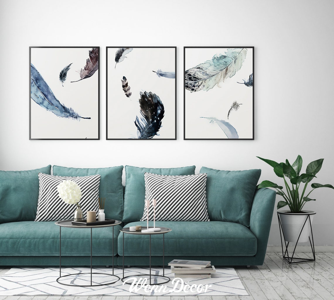 Set of 3 Prints Abstract Print Feather Print Modern Art Freehand Style ...