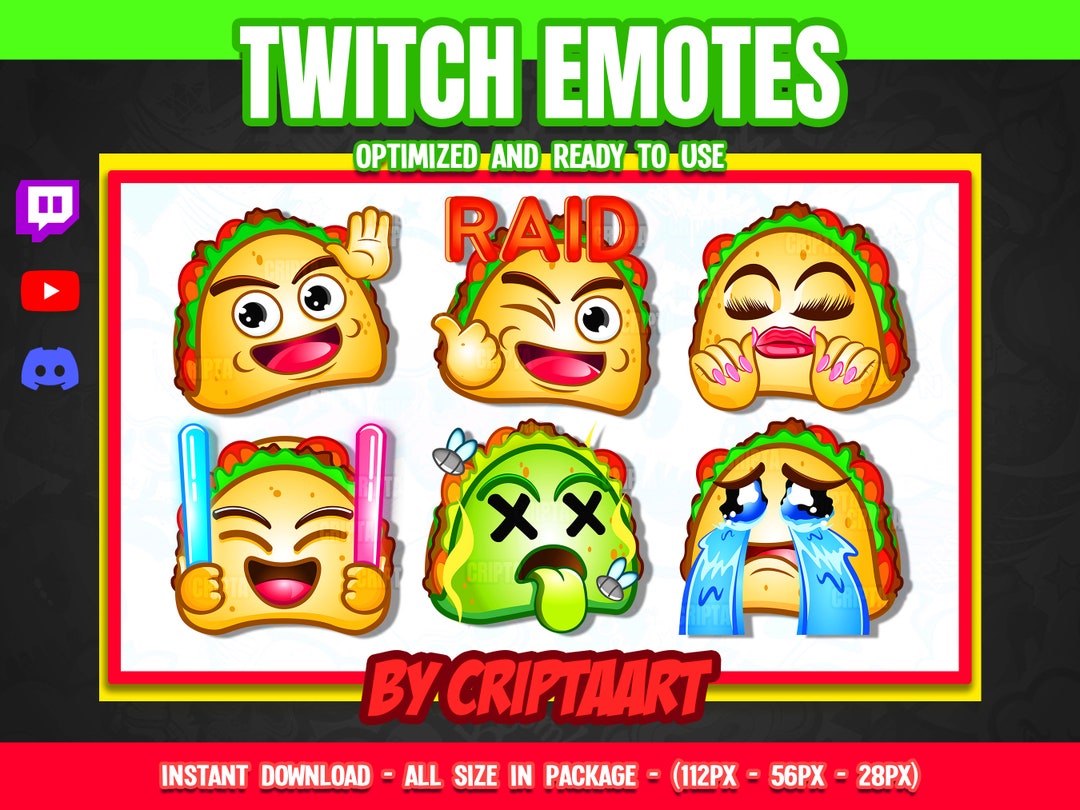 Taco Twitch Emotes Pack, Channel Points Mexican Food / Stream Graphics ...