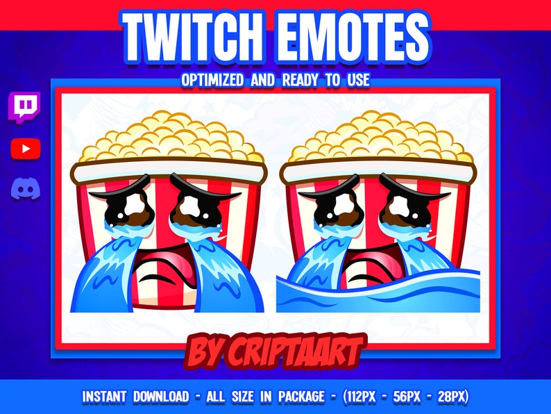 Popcorn Cry Twitch Emote, Sad Emoji, Emotive, Cinema Channel Points ...