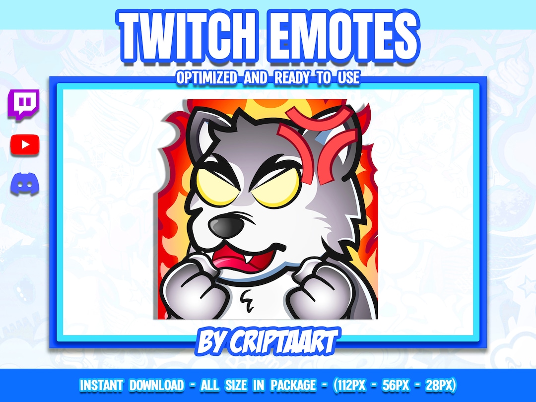 Chibi Angry Gray Wolf Emote - Rage - Fierce Twitch Emote for Streamers ...