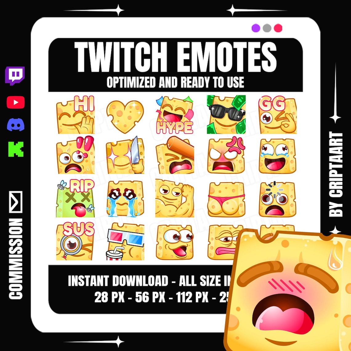 Cheese Twitch Emotes Mega Pack, Funny, Channel Points Yummy - Stream ...