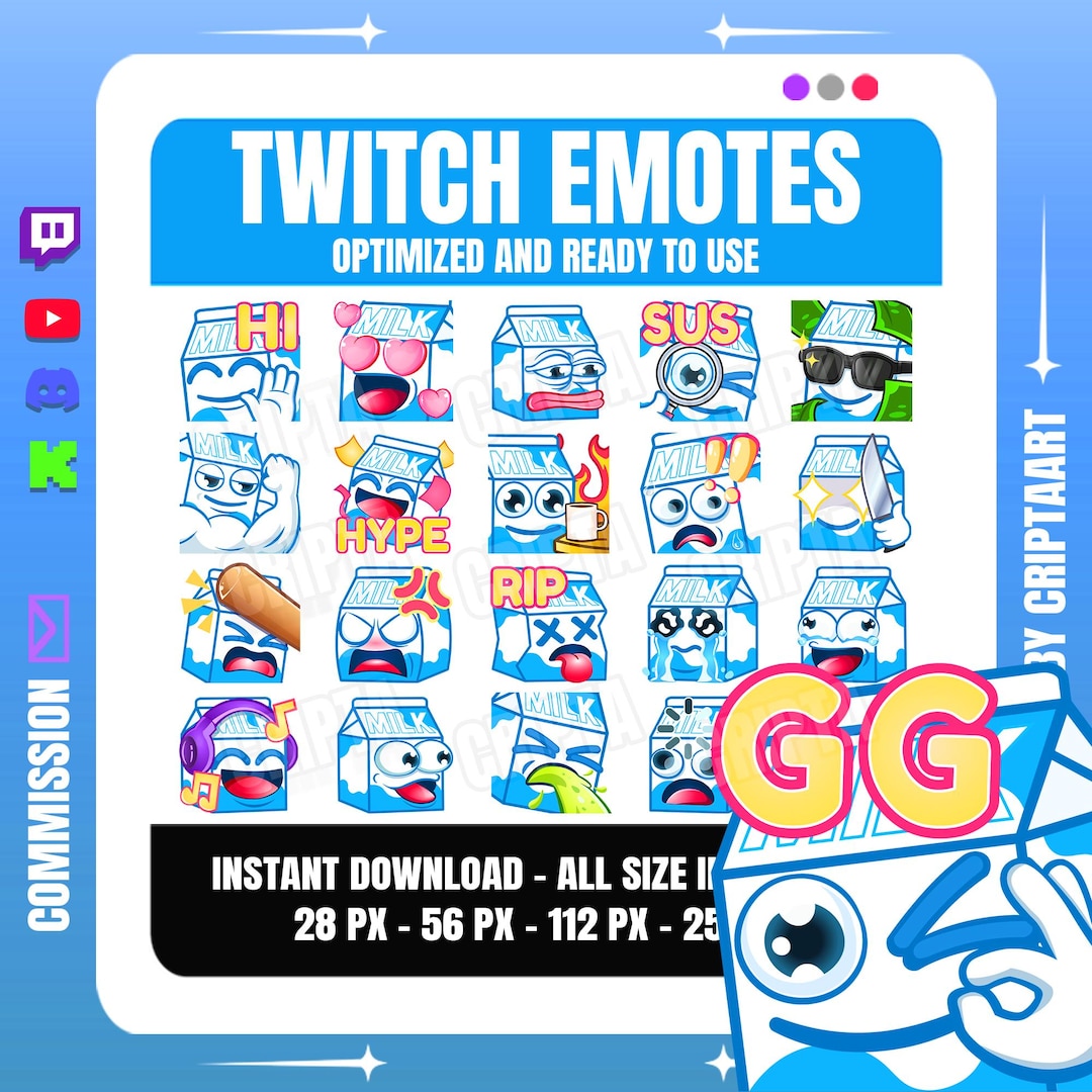 Milk Carton Box Emotes Mega Pack, 20 Funny Emojis for Twitch Youtube ...