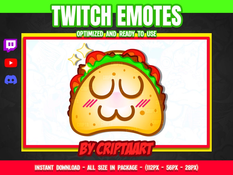 Taco Uwu Twitch Emote, Channel Points Fast Food / Stream, Discord ...