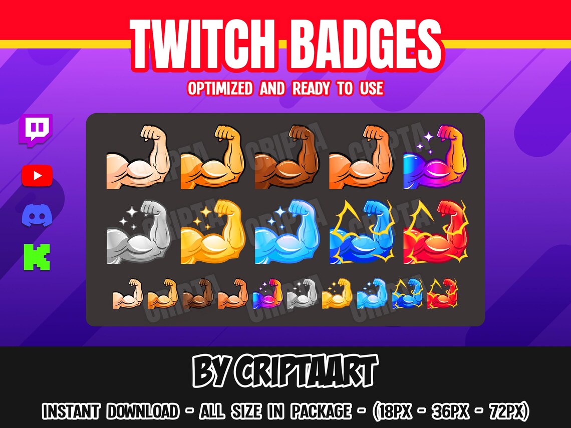 Muscular Arm Twitch Badges, Bicep Flex Bit Badges, Level God, Item for ...