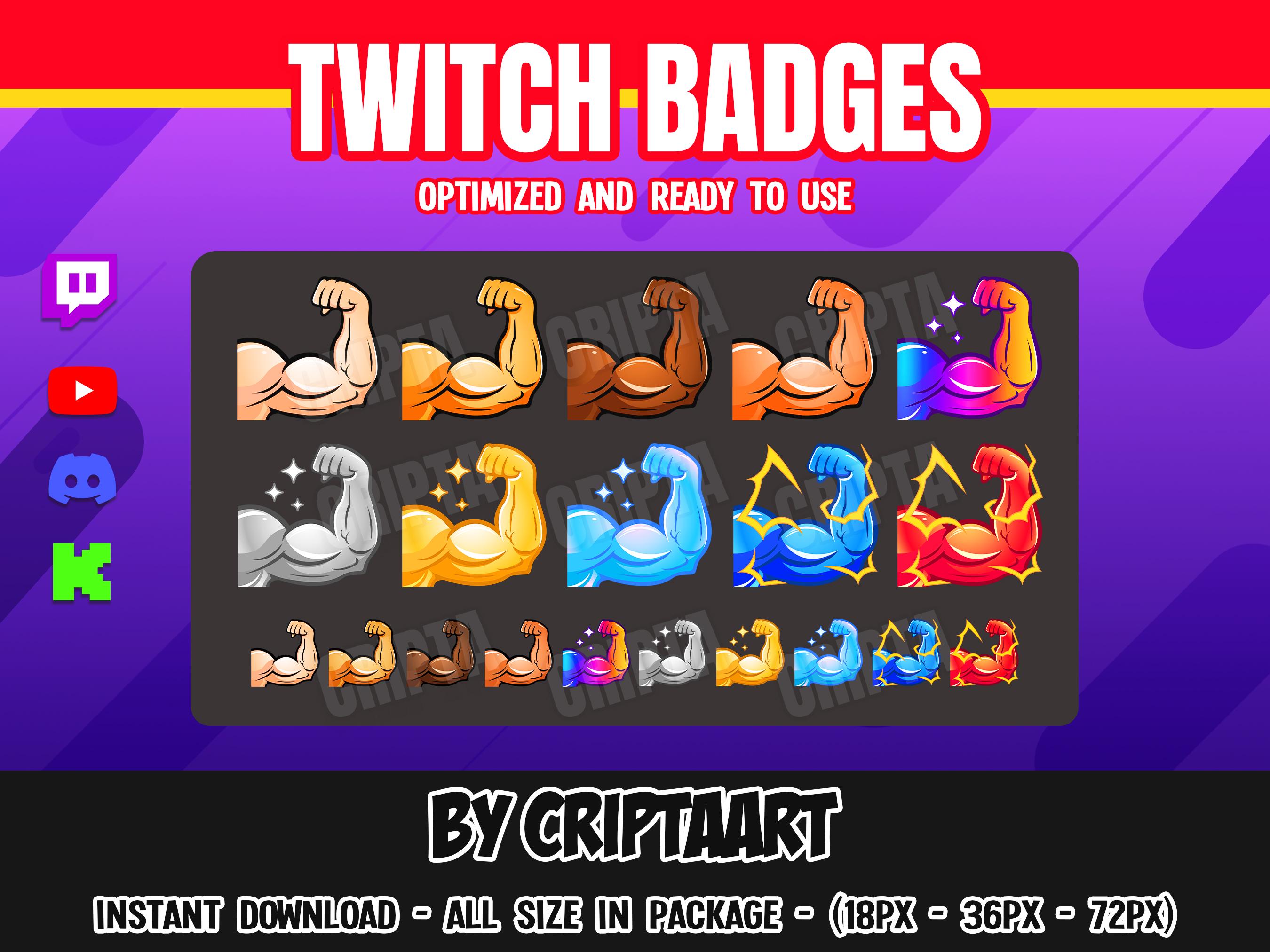 Muscular Arm Twitch Badges, Bicep Flex Bit Badges, Level God, Item for ...