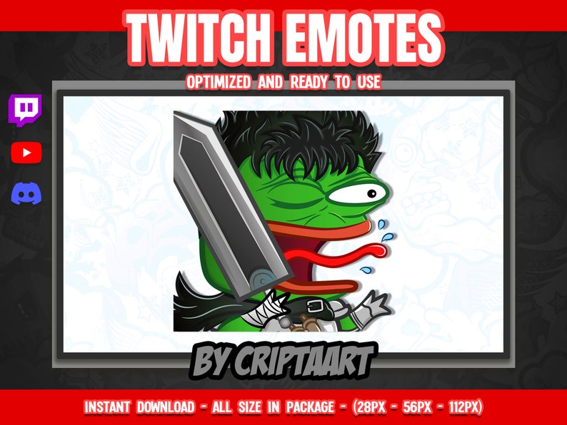 Pepe the frog swordsman Twitch emote, anime meme rage sword sub emoji ...