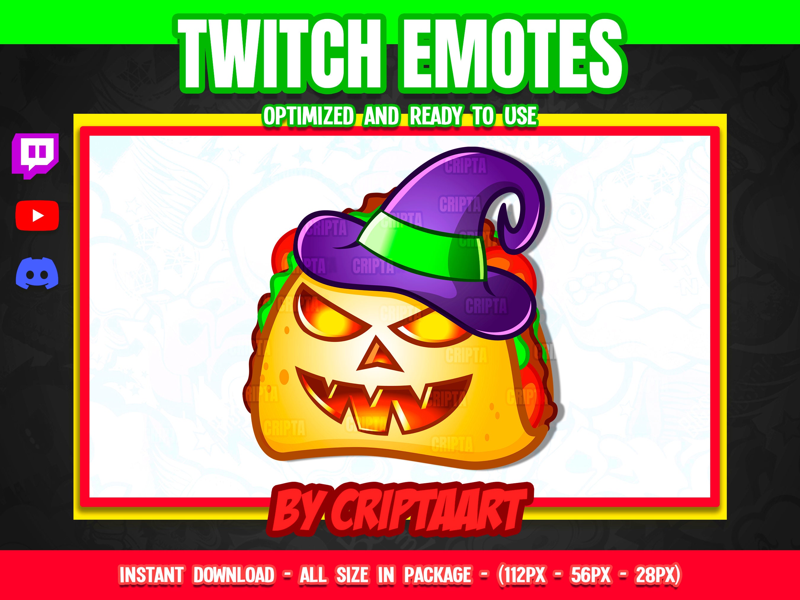 Taco Halloween Twitch Emote, Boo Emoji, Pumpkin, Scary, Fast Food ...