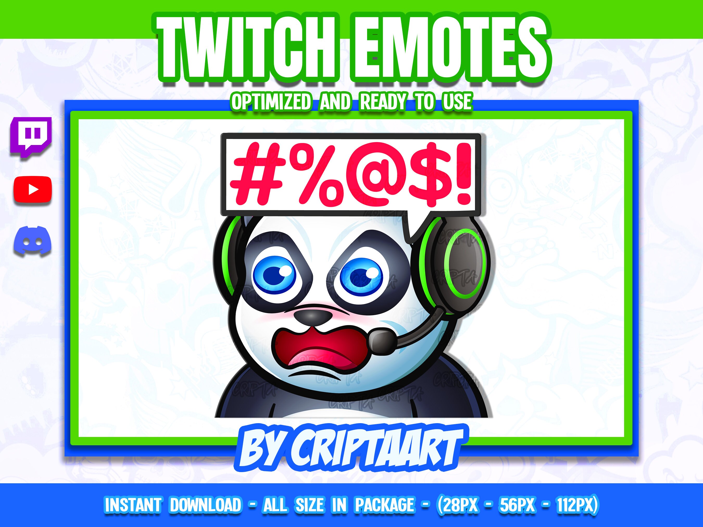 Panda Swear Twitch Emote, Gamer Bear Angry Emoji, Kawaii Animals, Icon ...