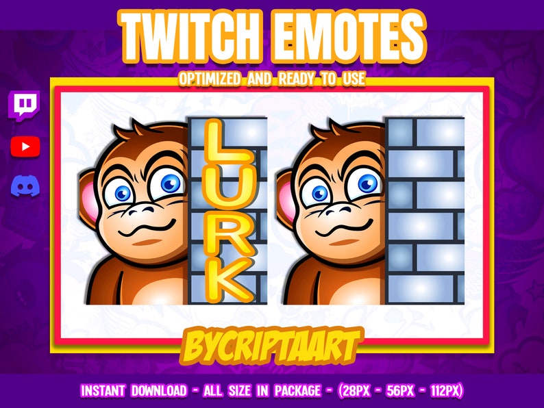 Monkey Lurk Twitch Emote, Hidden Sub Emoji, Kawaii Animals, Wall ...