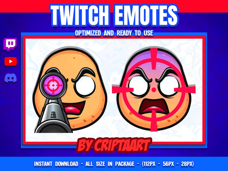 Potato Sniper Twitch Emote, Headshot Emoji, Shotgun, Gaming, Stream ...