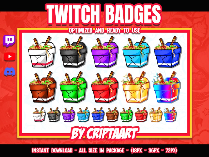 Twitch Badges / Chinese Food, Takeout Box, Chow Mein, Noodles, Cheers ...