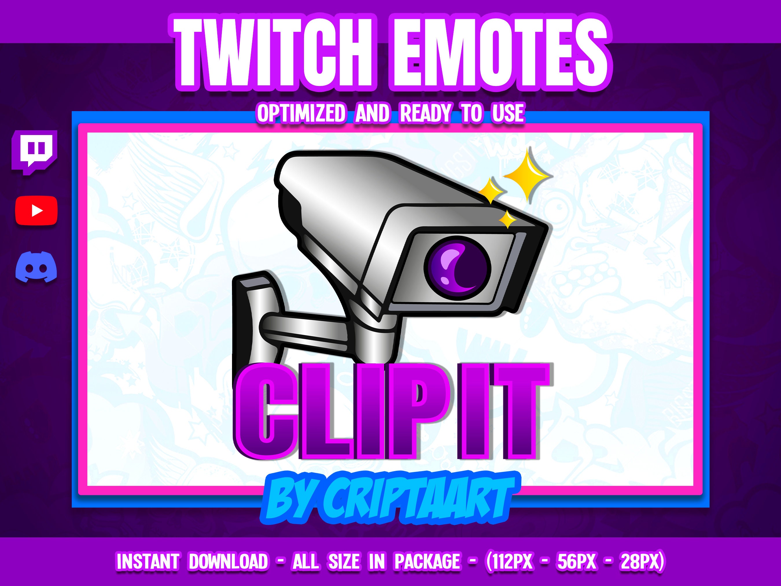Clip It Twitch Emote, Camera Sub Emoji, Kawaii Streamer Single Emote ...