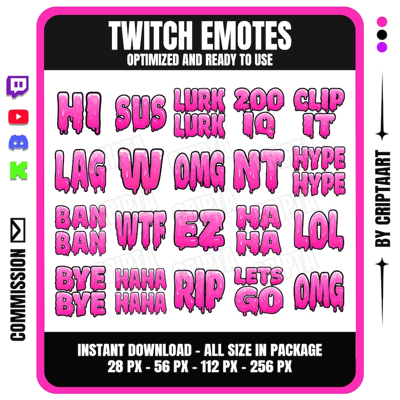 Pink Twitch Emotes Pack - Cute Pastel Goth Text Bundle for Streaming ...