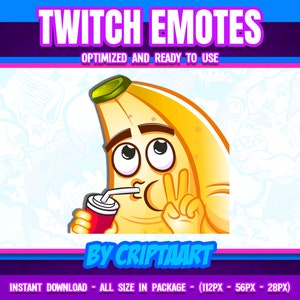 Twitch Emote, Banana Juice, EZ Emoji, Kawaii Fruits, Icons for Stream ...