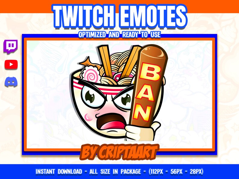 Ramen Ban Twitch Emote, Angry Ramen Rage Sub Emoji, Bat, Anime Style ...