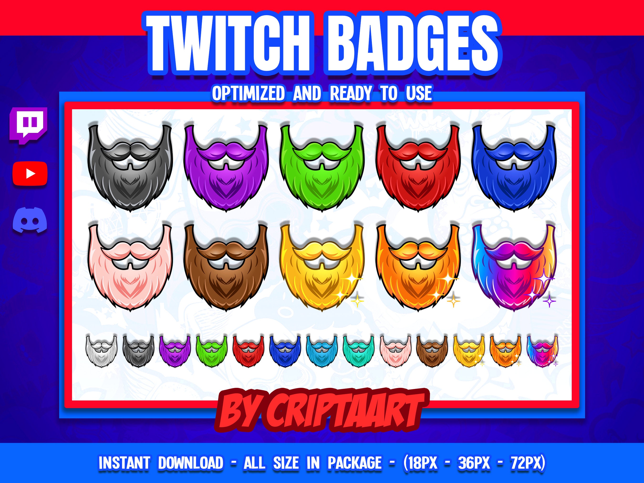 Beard Twitch Badges, Mustache Bit Badges, Beard Guys, Aesthetic ...