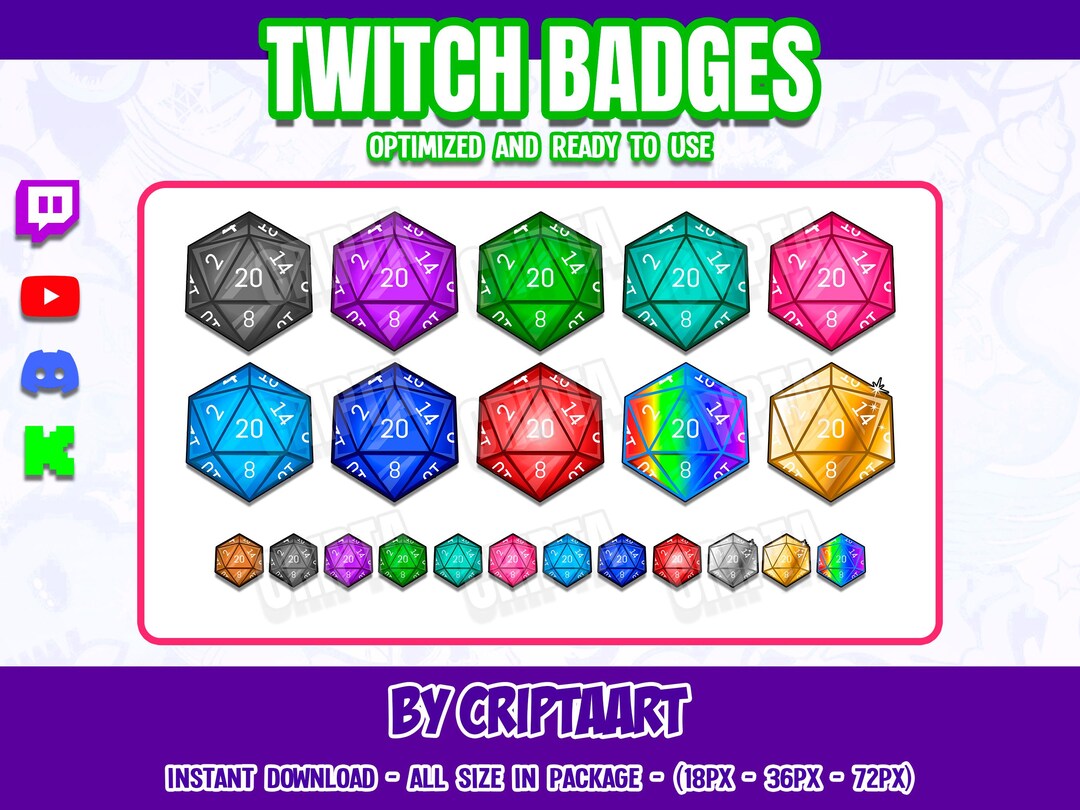 Dice Twitch Badges, D20 Bit Badge, Role Playing Games Stream, Cheers ...