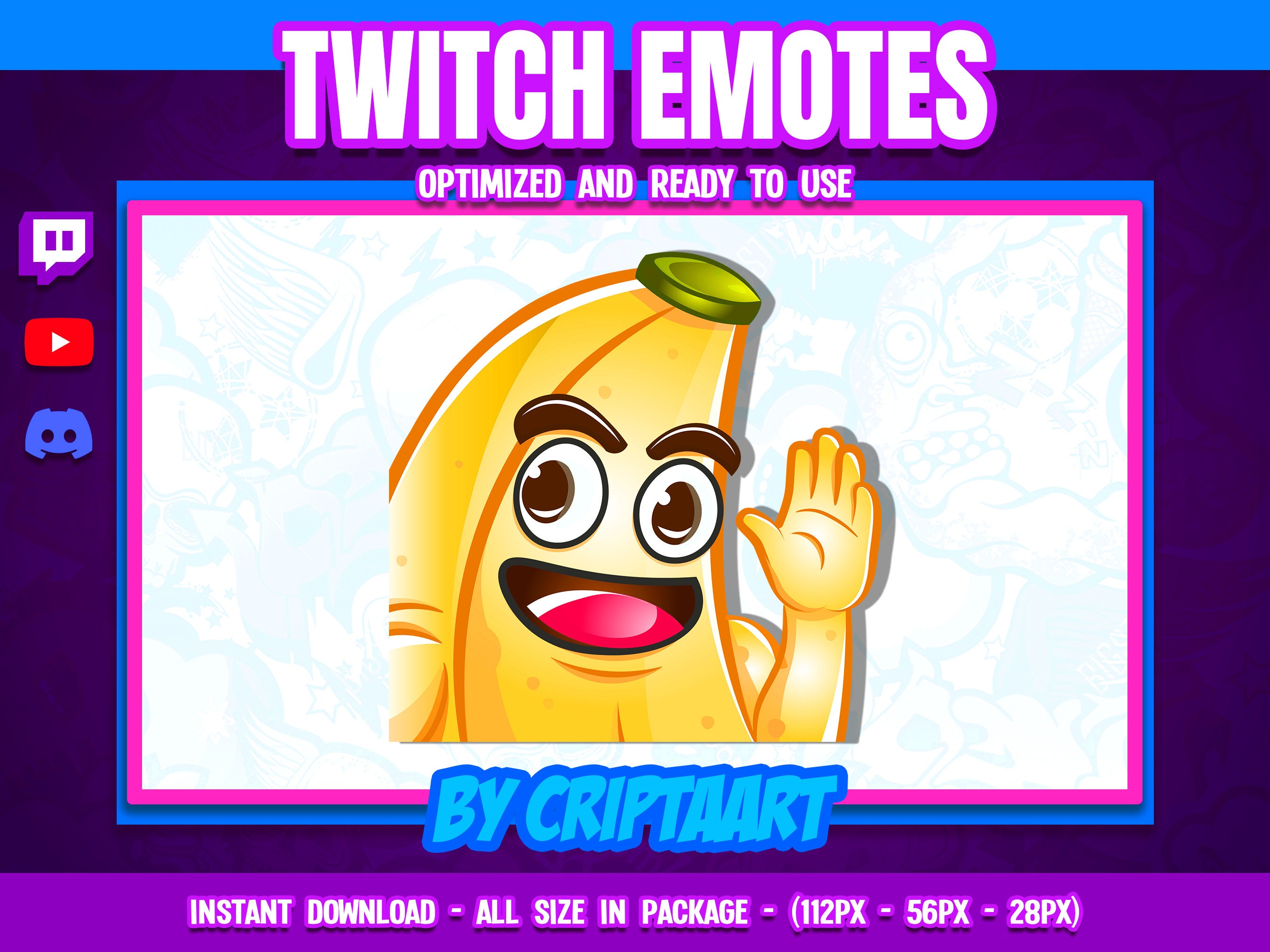 Banana Waving Emote, Cute Banana Hi Twitch Sub Emoji, Chibi Fruit Emoji ...