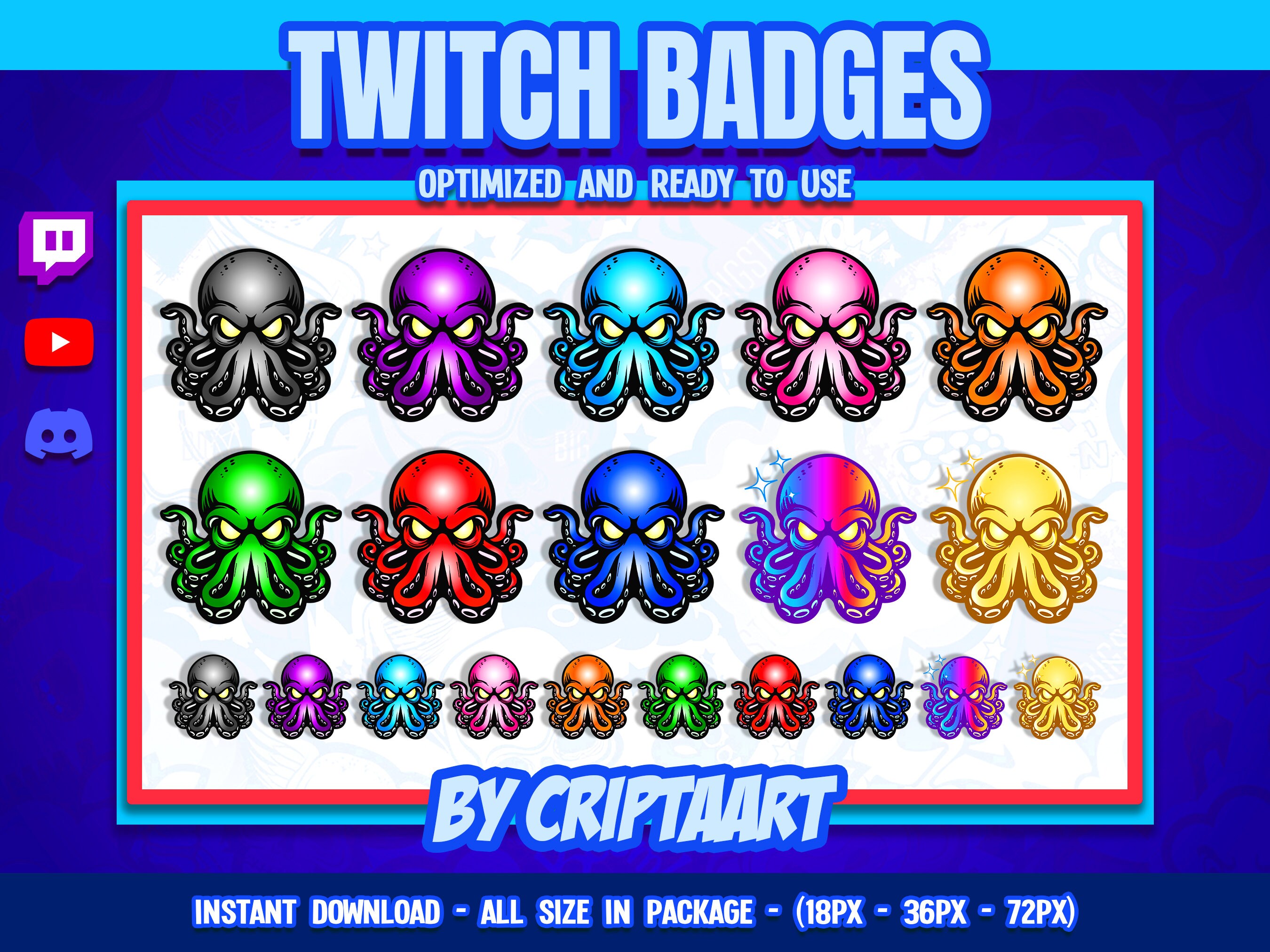 Octopus Twitch Badges, Tentacles, Bit Badges, Cheers, Subscribers ...