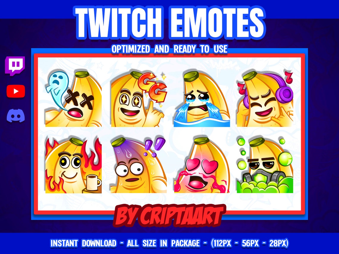 Funny Banana Emote Pack for Streamers, Cute Fruit Icons for Discord ...
