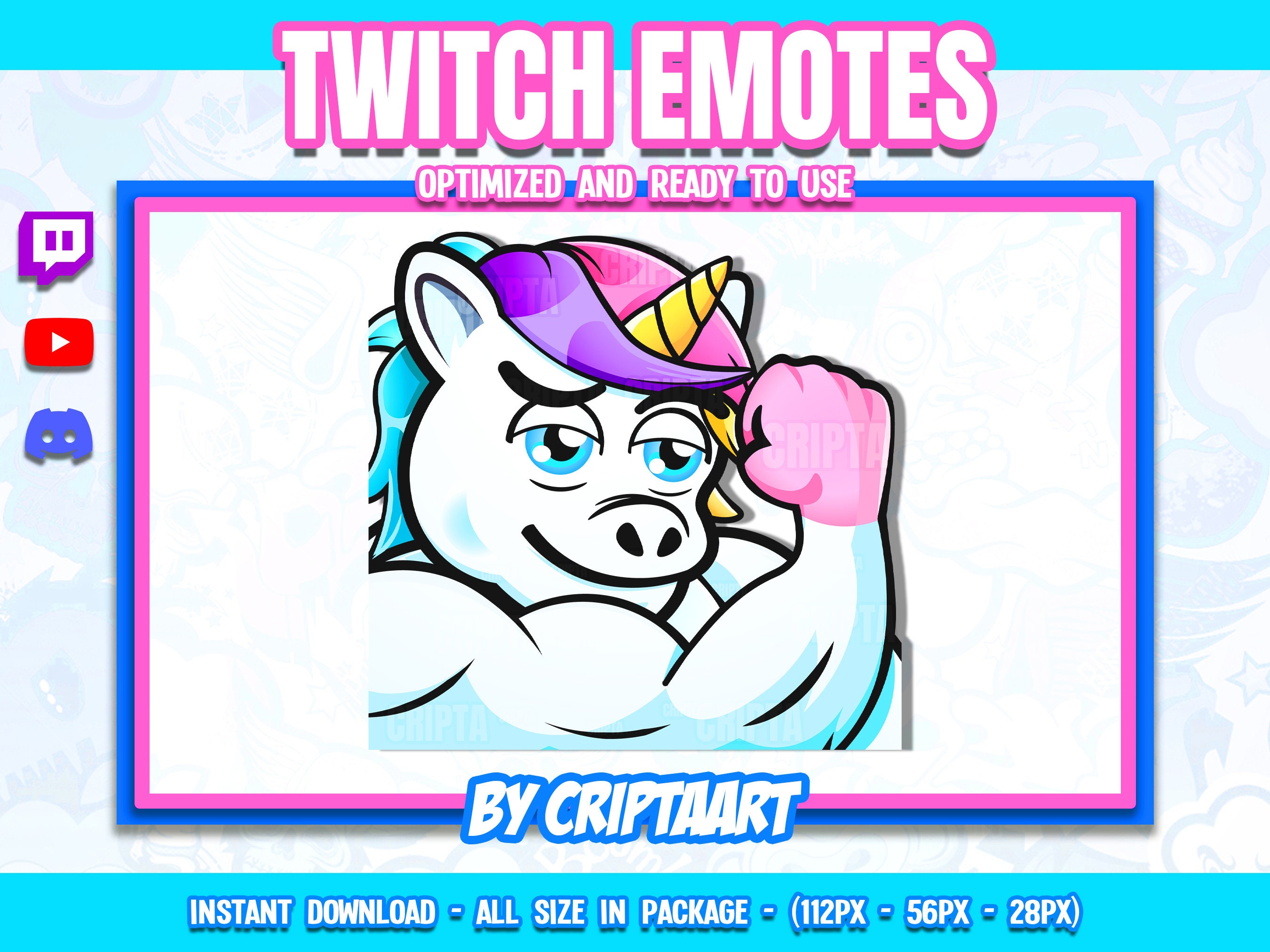 Unicorn Muscle Twitch Emote, Muscular Arm, Bicep Flex, Strong Buff ...