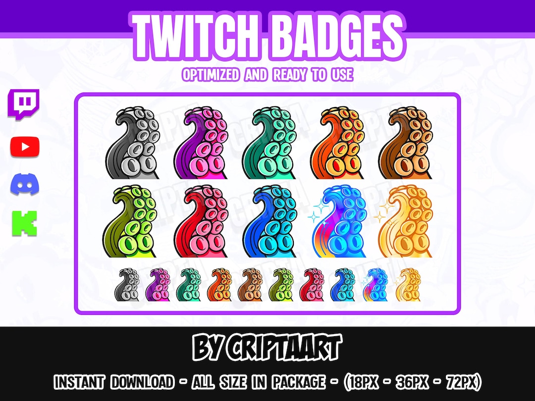 Tentacle Twitch Badges, Octopus Bit Badge, P2U, Stream Assets, Cheers ...