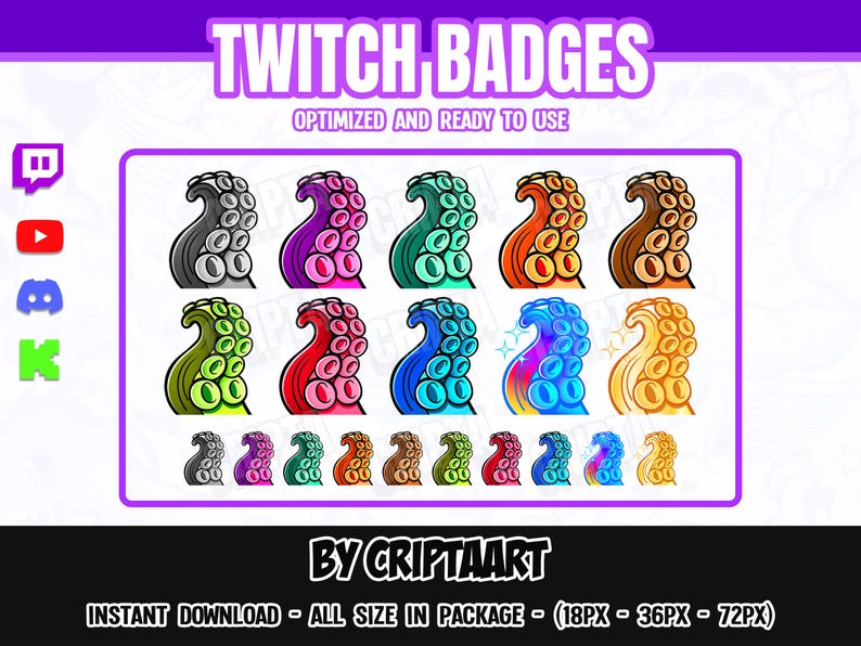 Tentacle Twitch Badges, Octopus Bit Badge, P2U, Stream Assets, Cheers ...