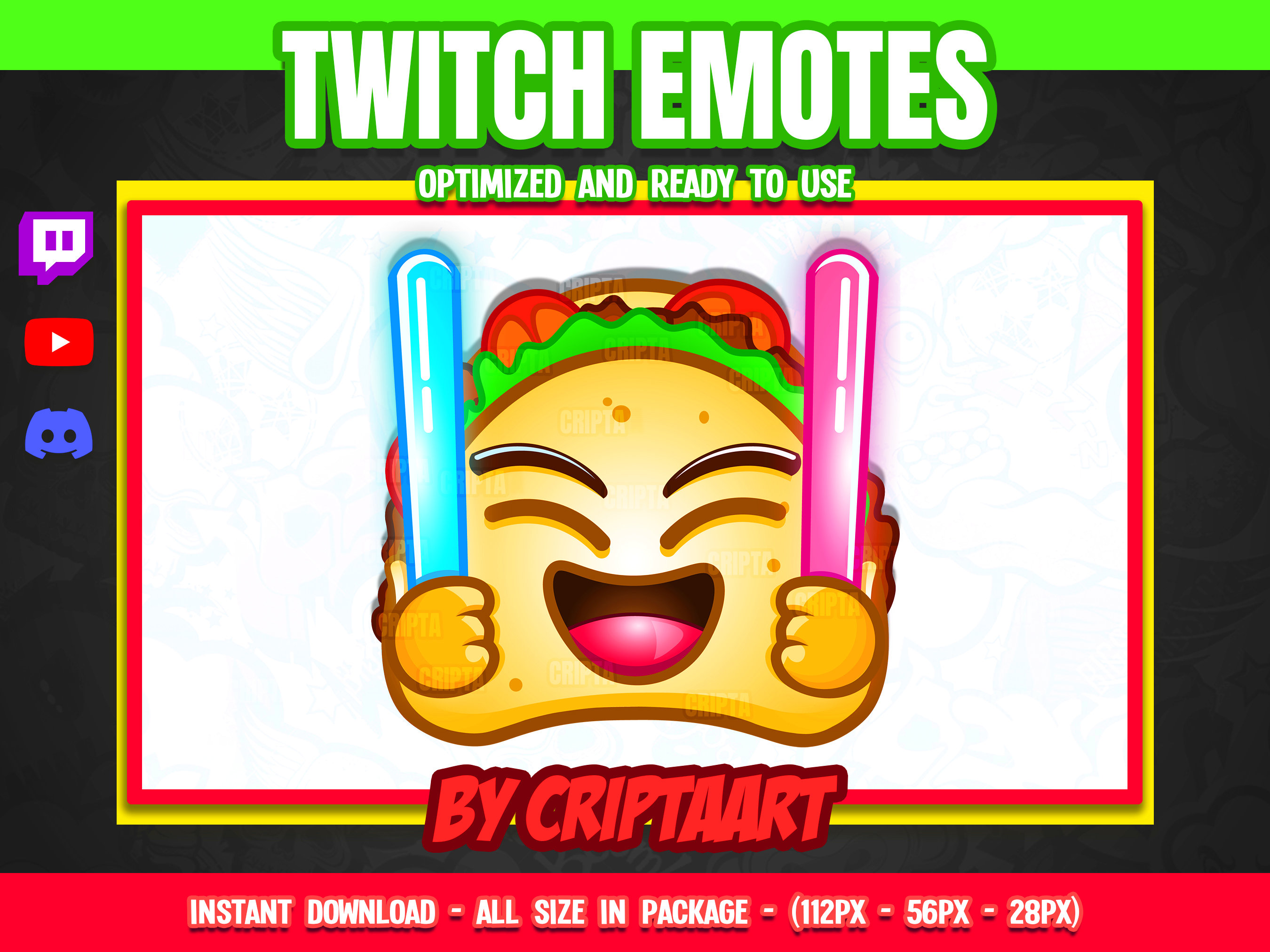 Taco Twitch Emote, Glow Stick Emoji, Coquette, Fast Food Icons, Kawaii ...
