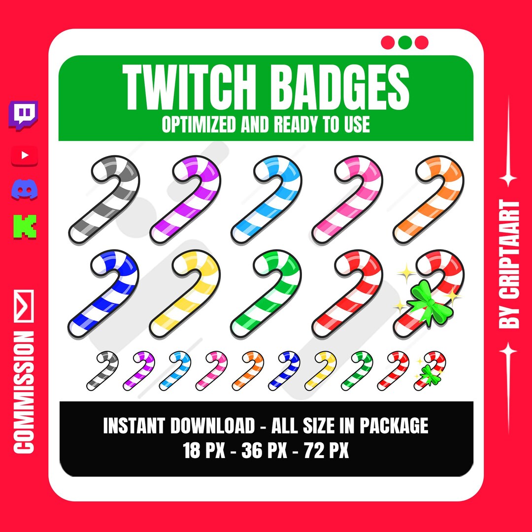 Candy Cane Sub Badges, Christmas Twitch Badges for Streamers ...