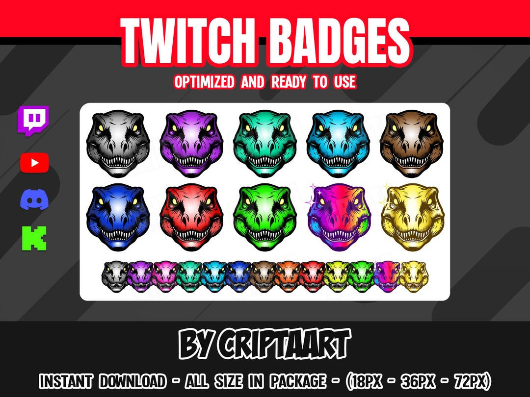 Dinosaur Twitch Sub Badges - T-rex Loyalty Badges for Discord and ...