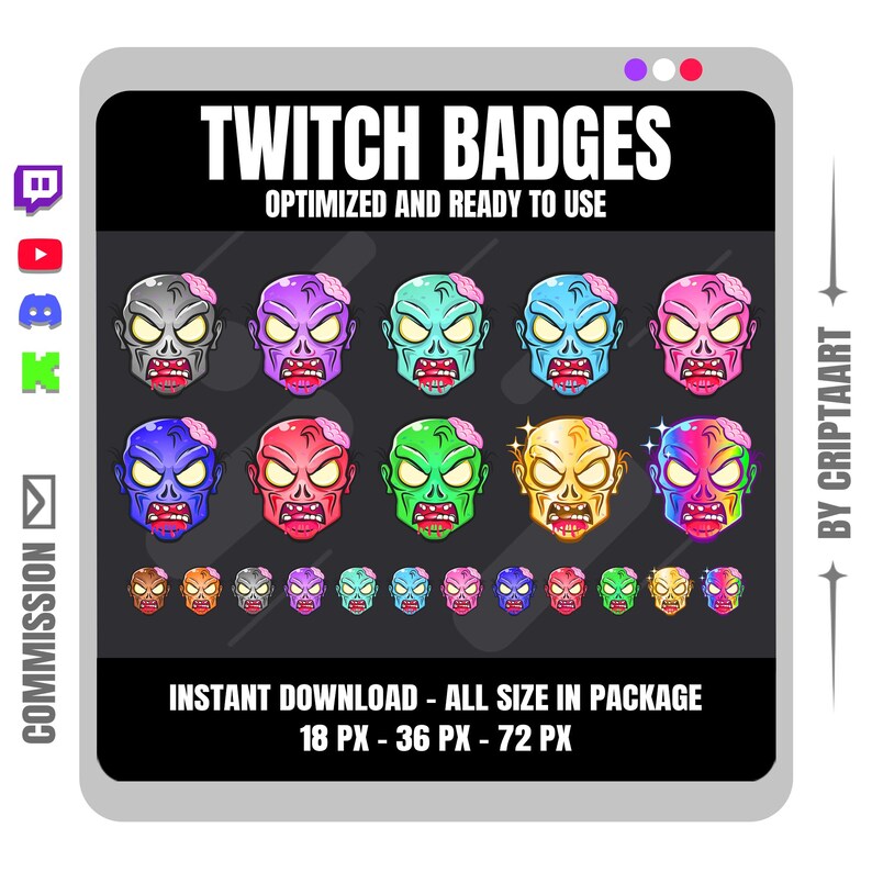 Zombie Twitch Sub Badges | Horror Scary Stream Graphics for Streamers ...