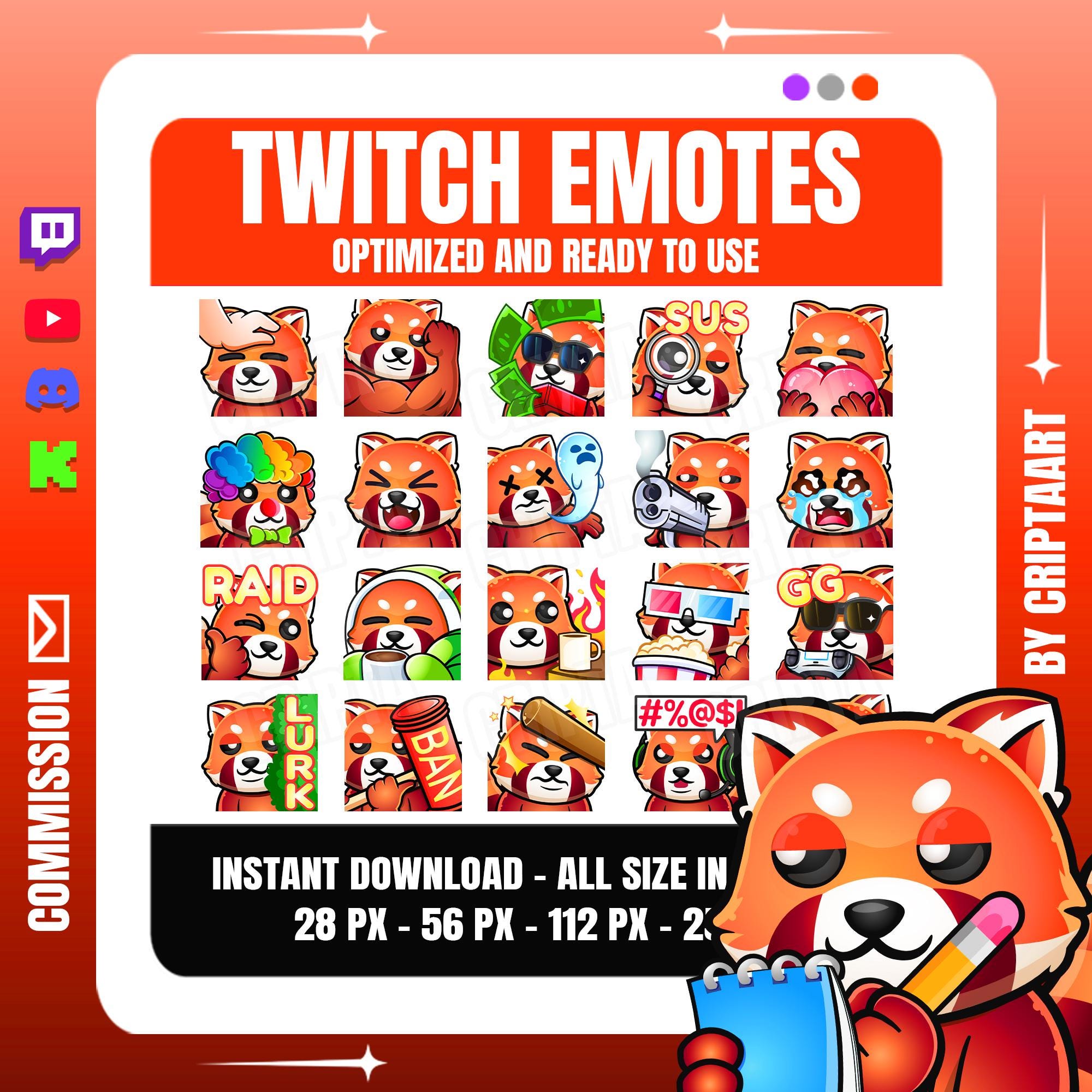 Red Panda Twitch Emote Mega Pack, Kawaii Channel Points, Streaming ...