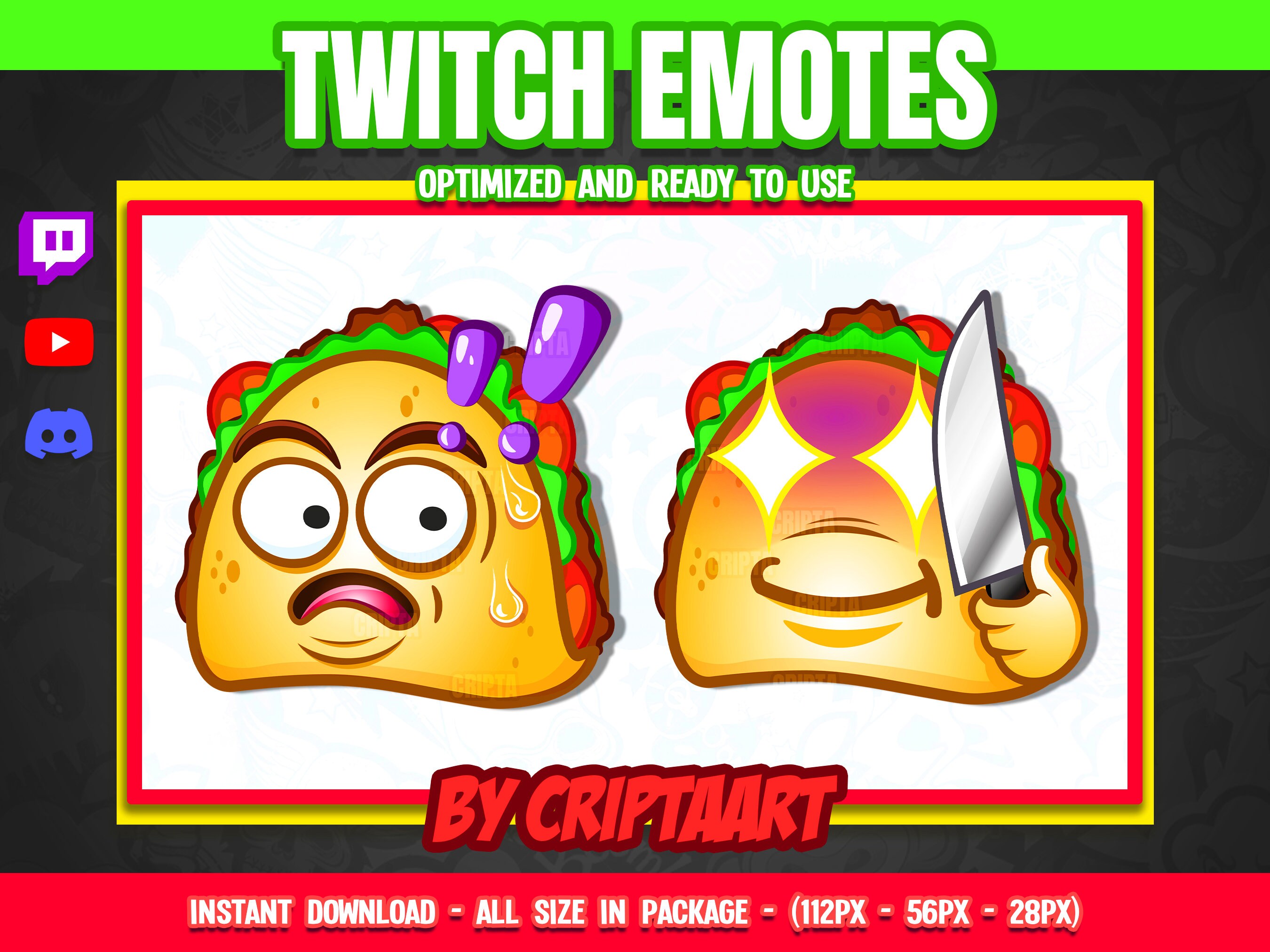 Taco Killer Twitch Emote, Knife, Scared, Mexican Emoji/ Stream, Discord ...