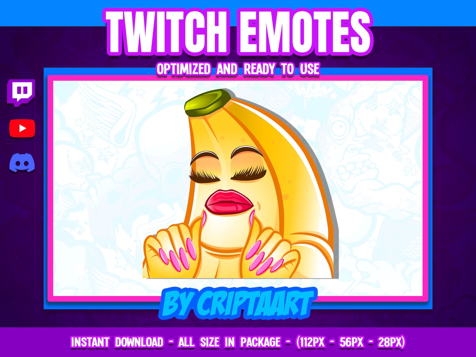 Banana Periodt Twitch Emote, Fruit Make-up Sub Emoji, Aesthetic, Items ...