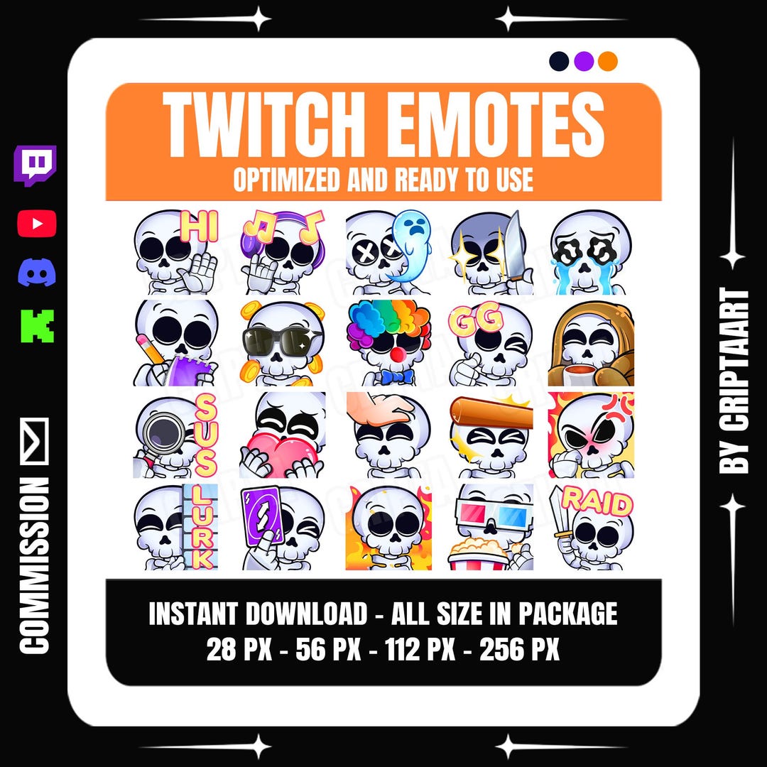 Chibi Skeleton Emote Mega Pack - 20 Spooky Skull Stickers for Twitch ...