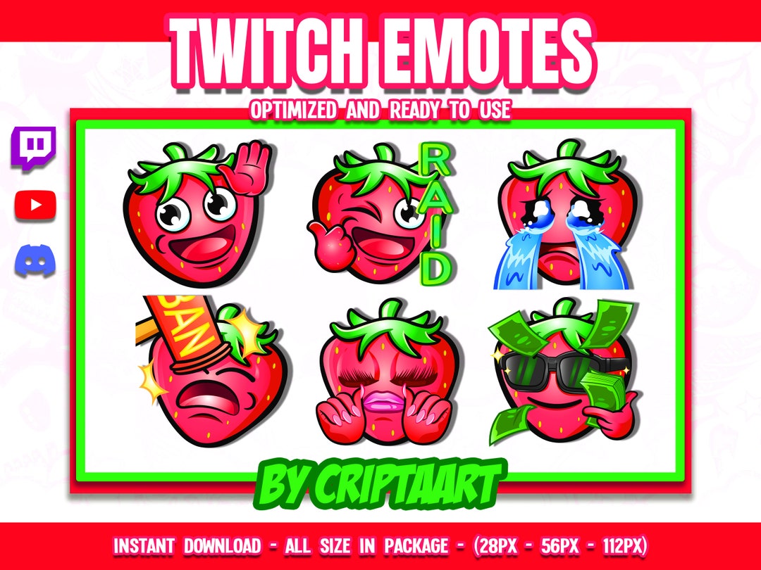 Kawaii Strawberry Emote Pack for Streamers - Cute Hi, Raid, Cry, Ban ...