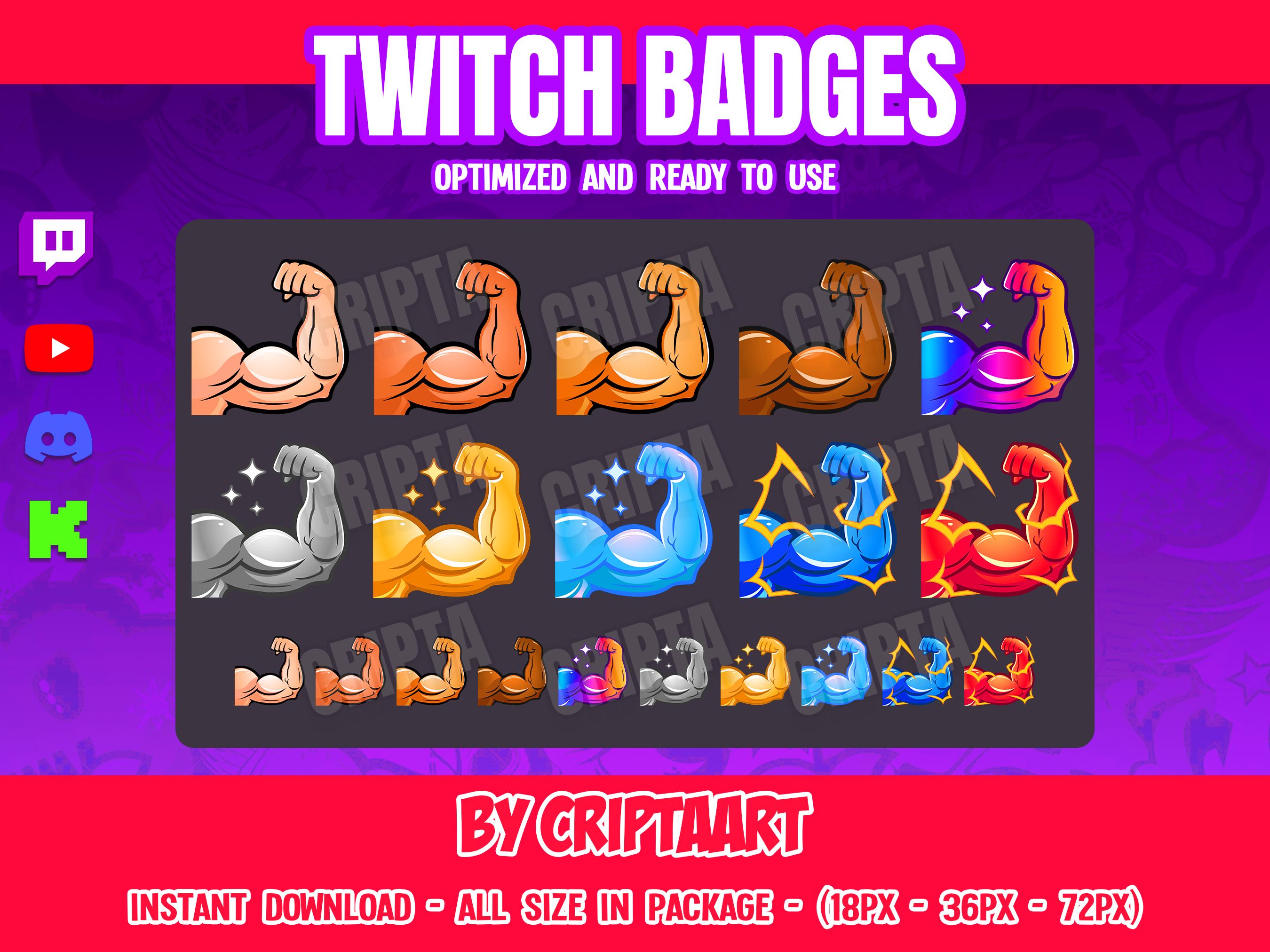Muscular Arm Twitch Badges, Bicep Flex Bit Badges, Level God, Item for ...
