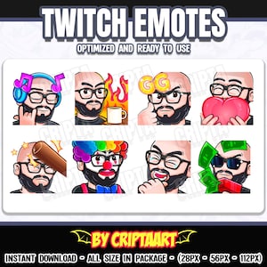 Bald Guy Beard Glasses Twitch Emotes Pack, Channel Points / Stream ...