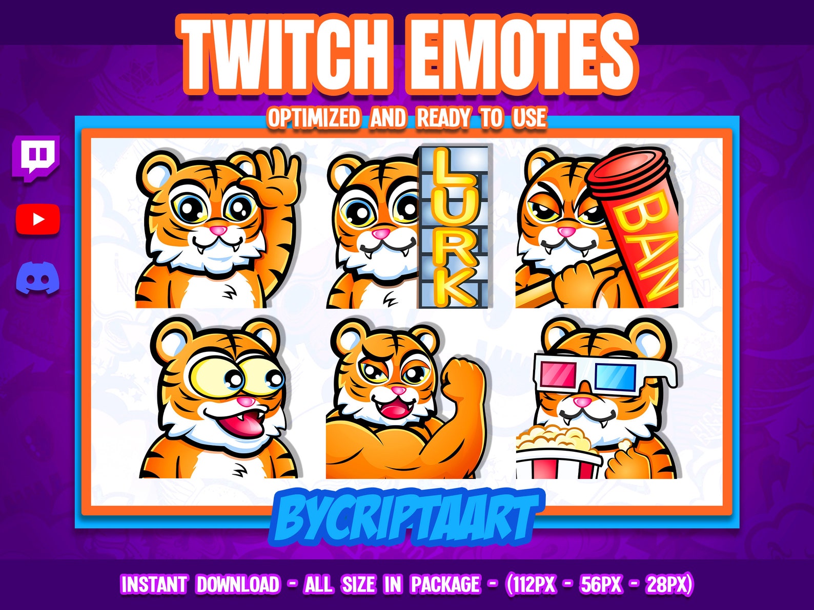 Tiger Twitch Emotes for Streamer, Tiktok Youtube, Twitch, Discord ...